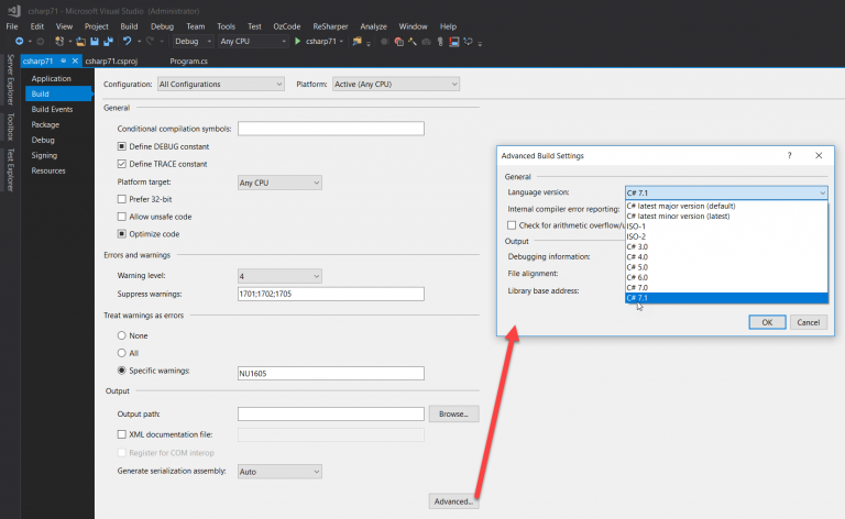 Specify the C# Version to use in your Projects - CodeOpinion